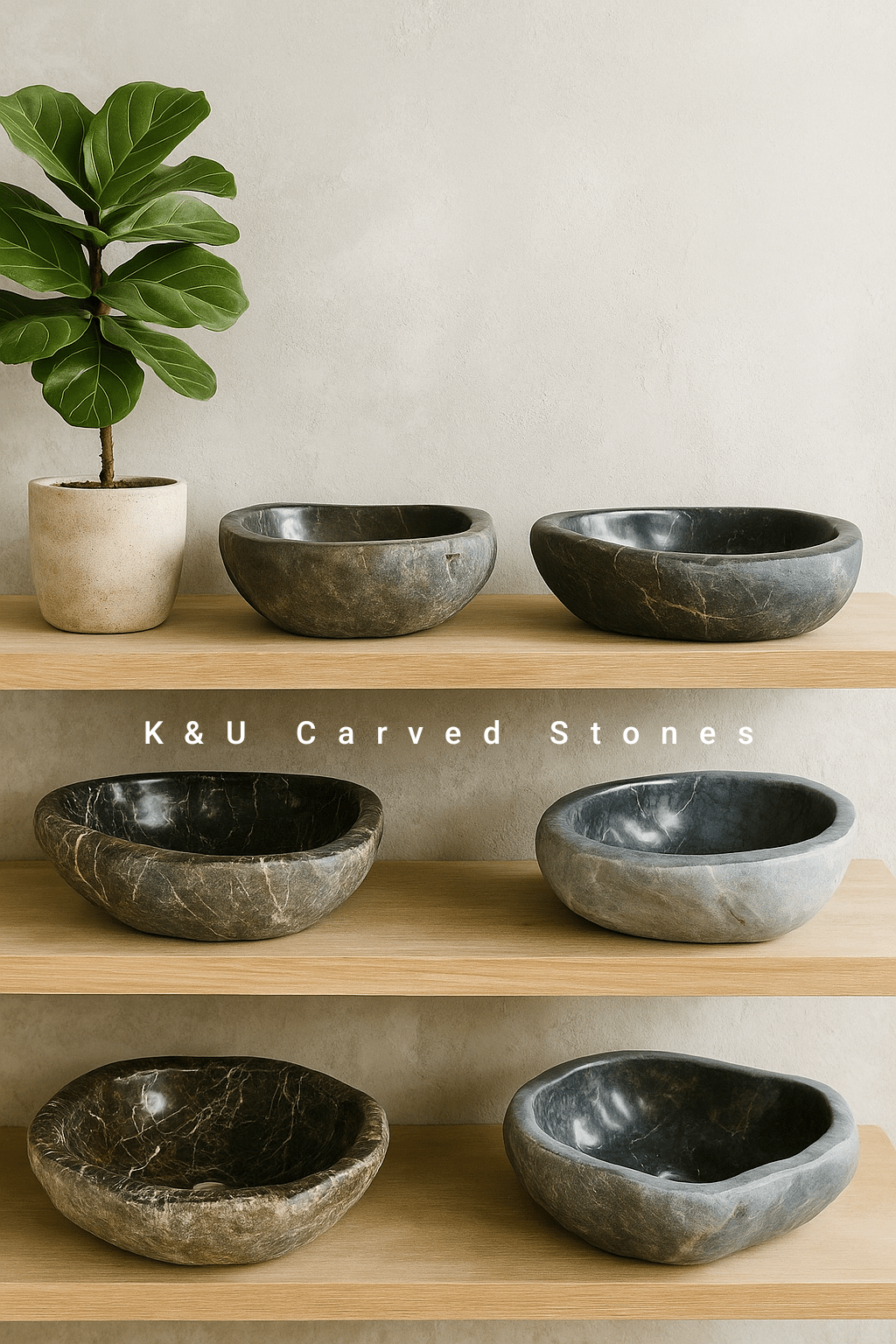 Durable Natural River Stone Vessel Sinks - K&U Carved Stones