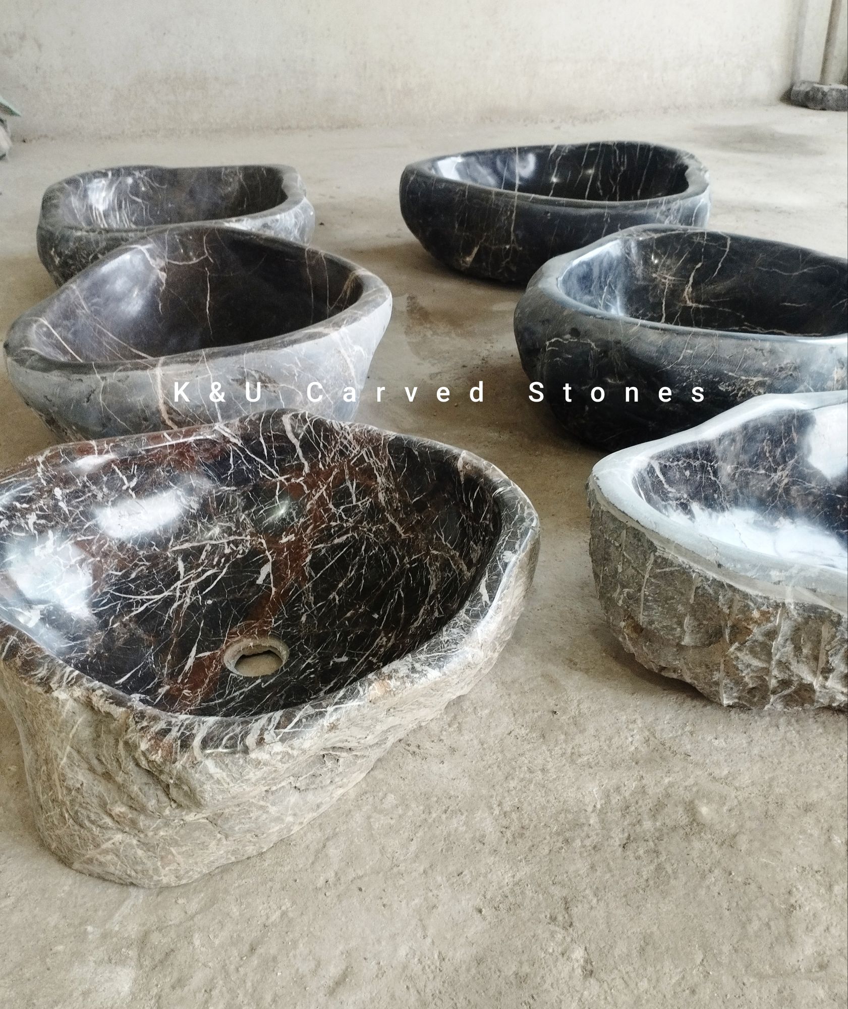 Durable Natural River Stone Vessel Sinks - K&U Carved Stones